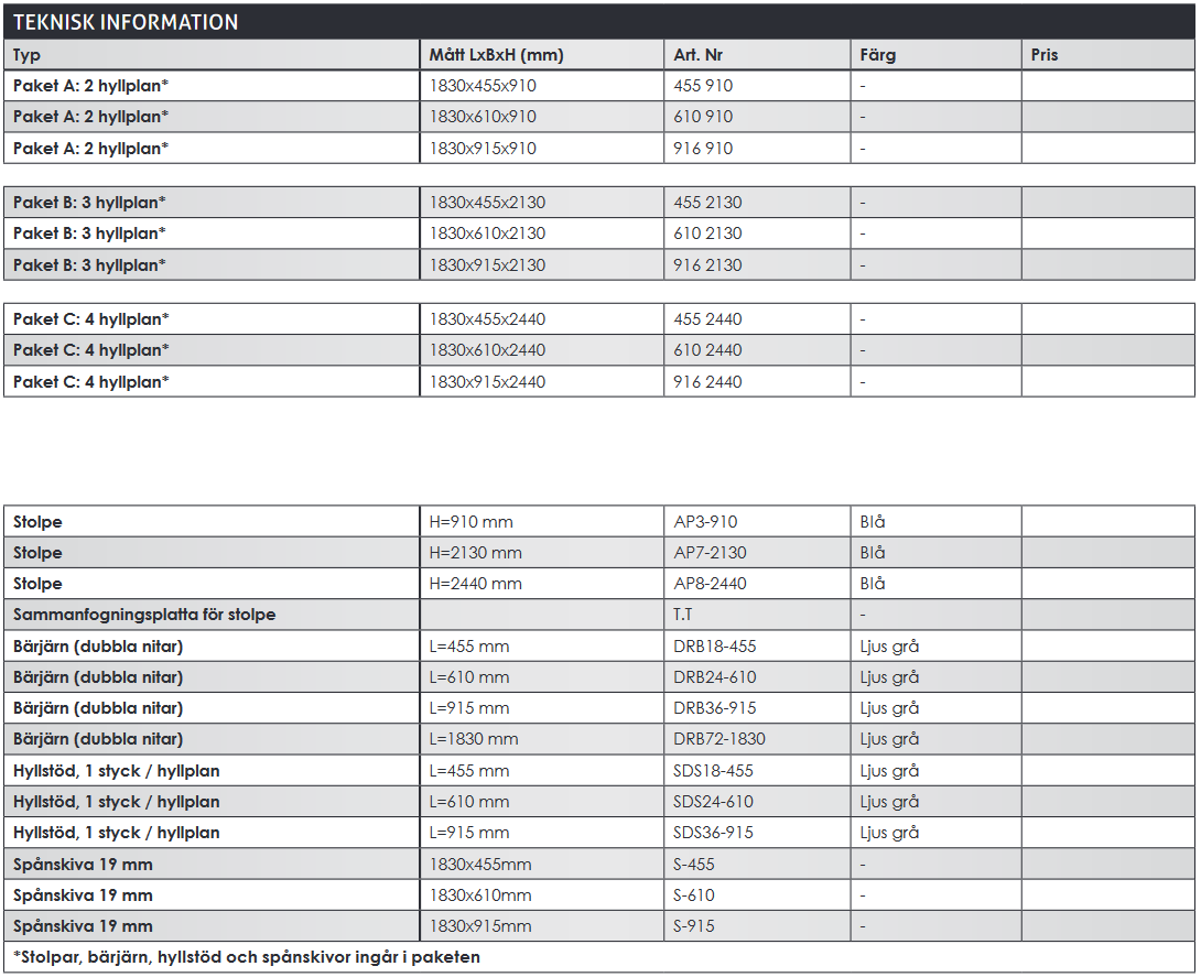 Hyllsystem med 2, 3 eller 4 hyllplan :: Silverstone Materialhantering